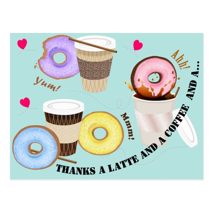 Cups of Coffee with Donuts | Thank You Postcard | Zazzle.com