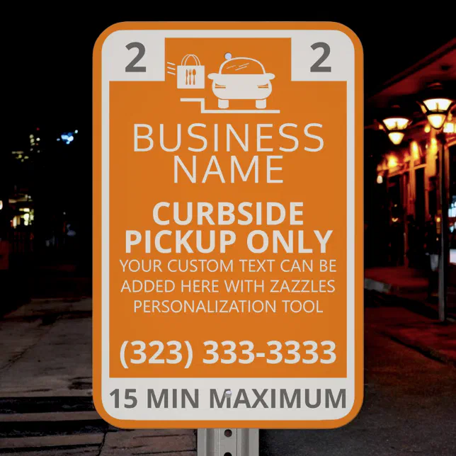 Curbside Pickup Parking Only w Space Number Orange Metal Sign | Zazzle