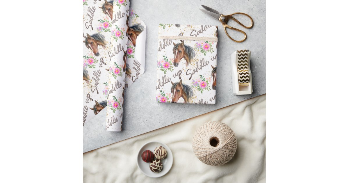 Cure Horse Elegant White Birthday Girl Cowgirl Wrapping Paper | Zazzle