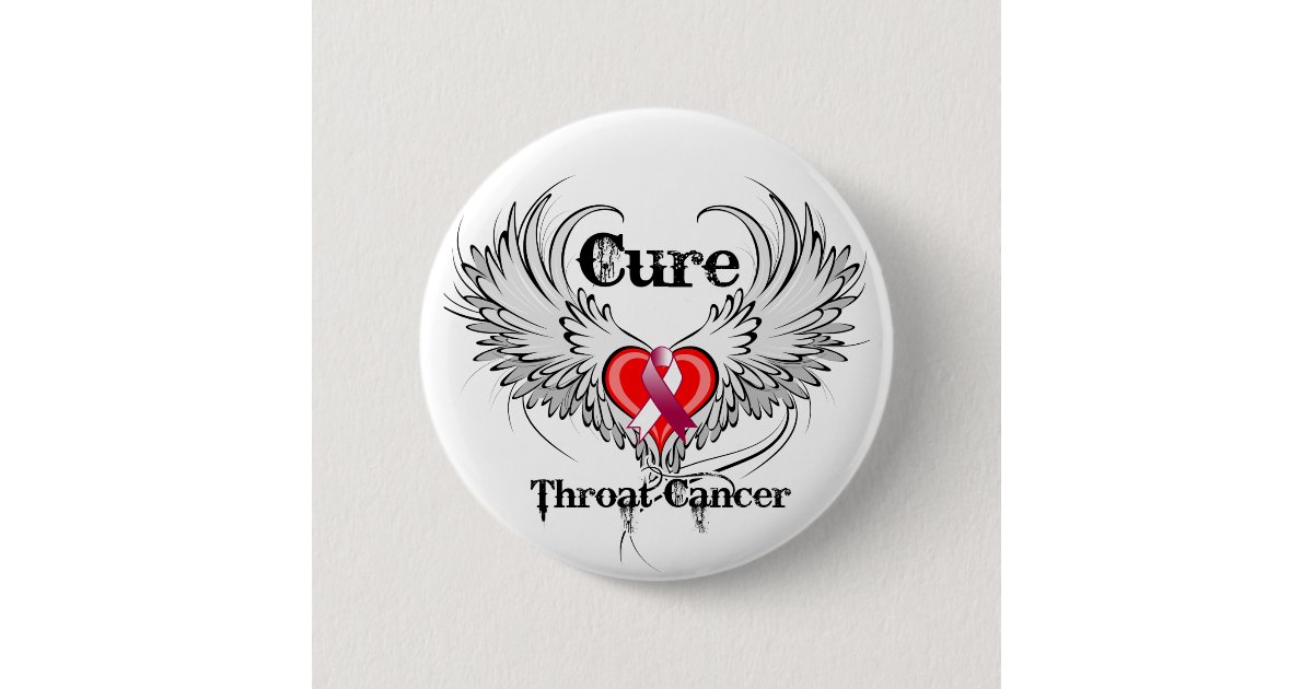 Cure Throat Cancer Heart Tattoo Wings Pinback Button | Zazzle