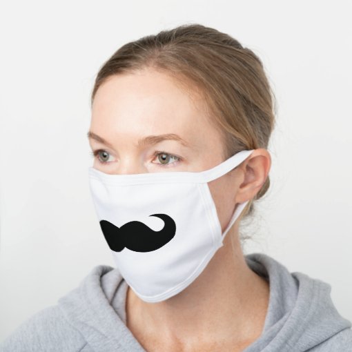Curled Mustache White Cotton Face Mask | Zazzle