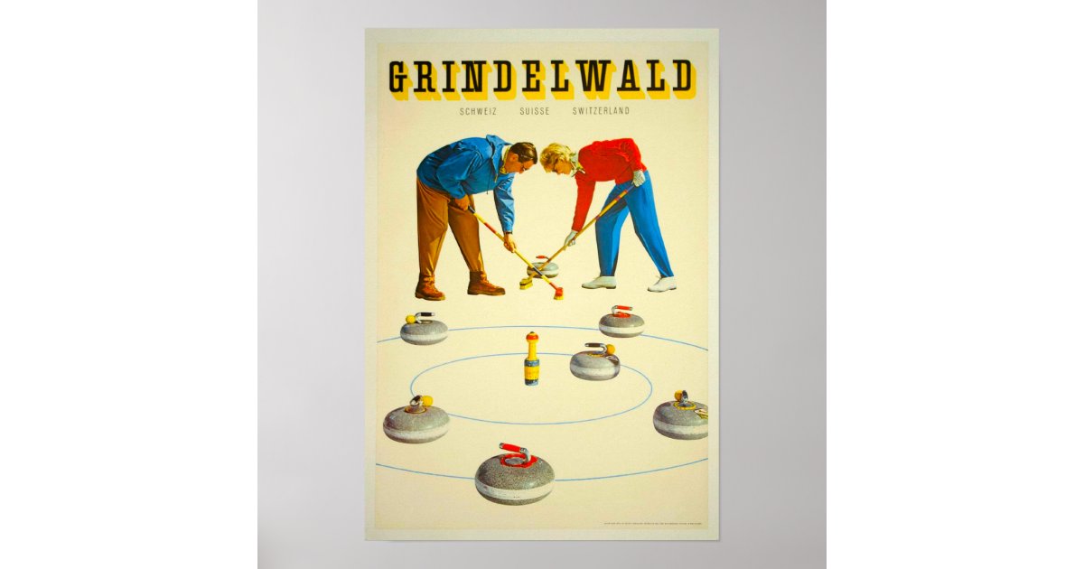 Curling in Switzerland Vintage Poster | Zazzle