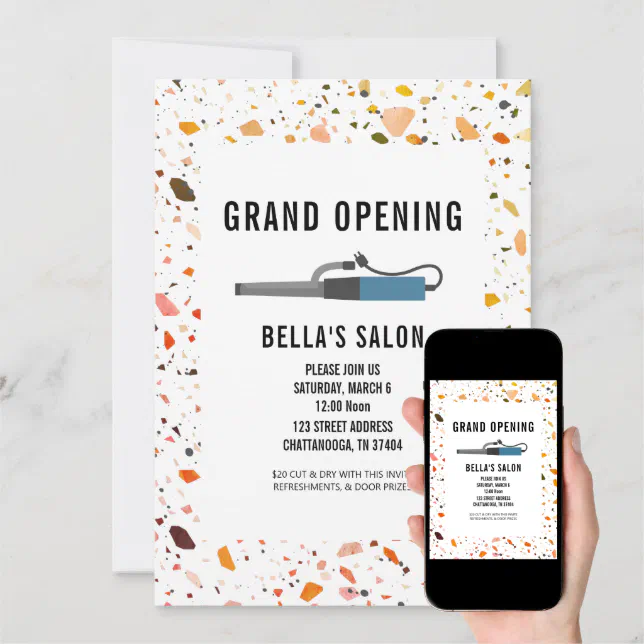 Curling Iron Terrazzo Salon Opening Invitation | Zazzle