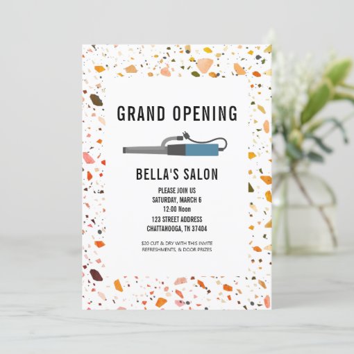 Curling Iron Terrazzo Salon Opening Invitation | Zazzle