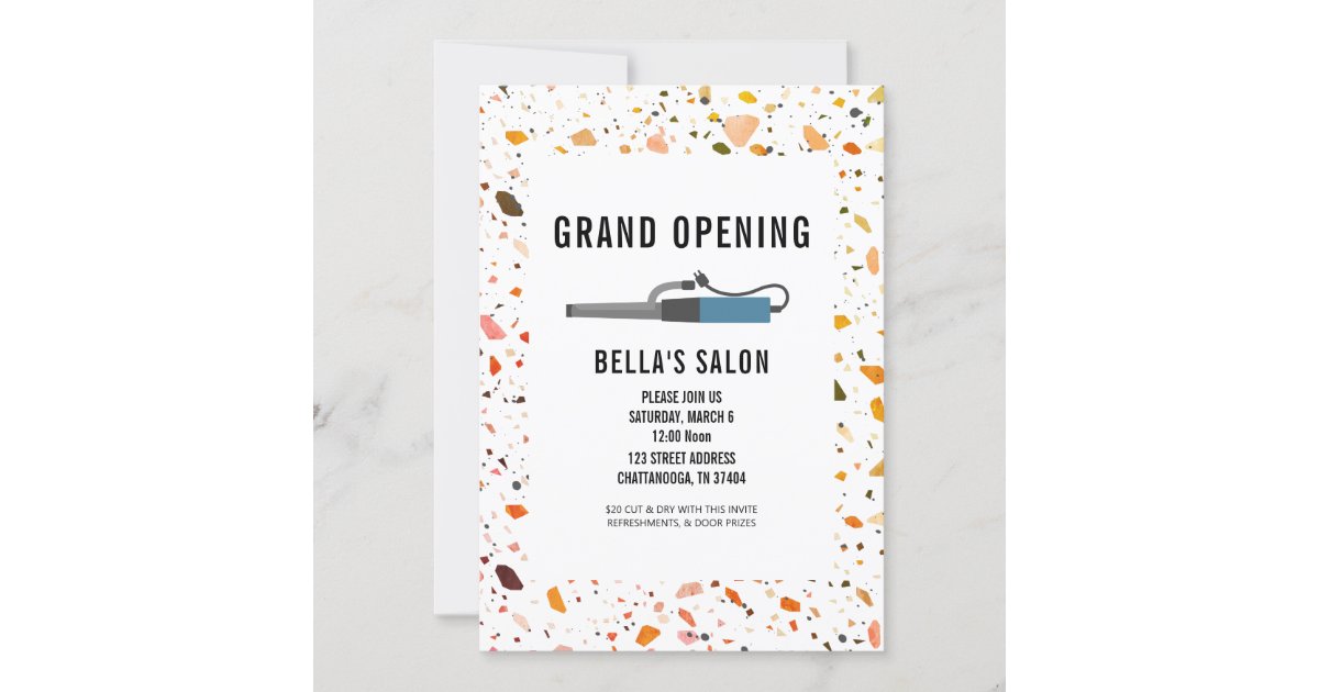 Curling Iron Terrazzo Salon Opening Invitation | Zazzle