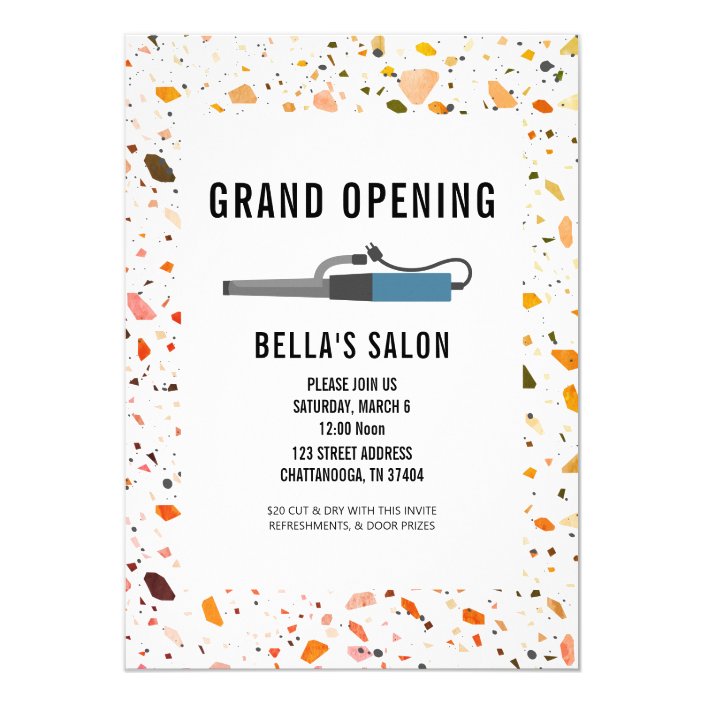Curling Iron Terrazzo Salon Opening Invitation | Zazzle.com