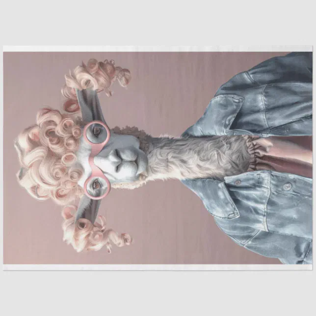 Curly Hair Llama Pink Sunglasses Decoupage Tissue Paper | Zazzle