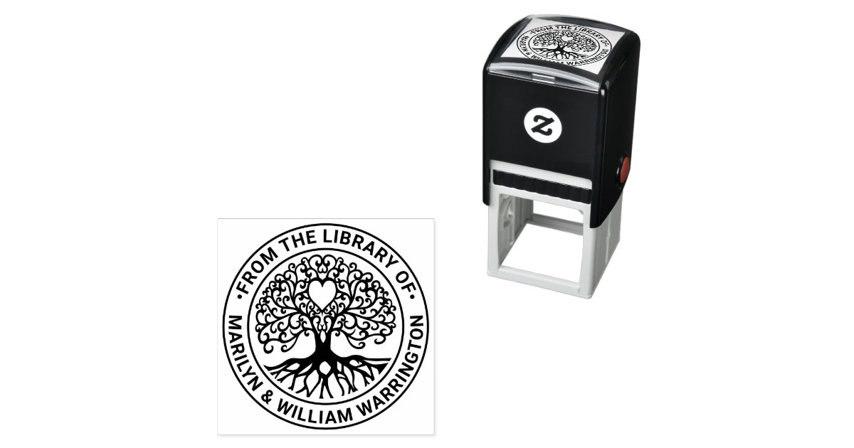 Curly Tree of Life Heart #2 Couple Library Book Nm Self-inking Stamp ...