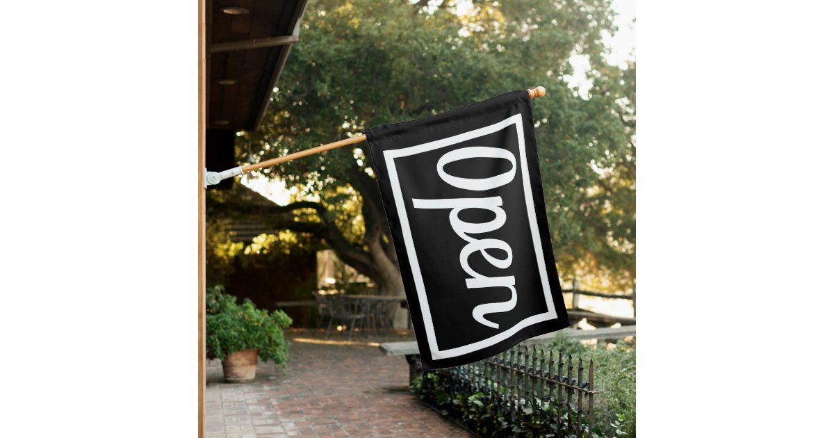 CURSIVE BLACK OPEN SIGN FLAG | Zazzle