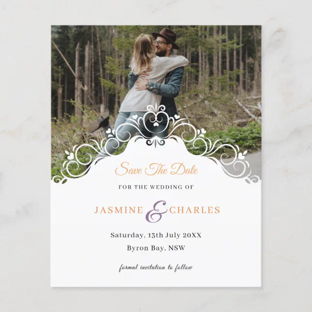 Cursive Border Photo Save the Date Invitation Flyer | Zazzle