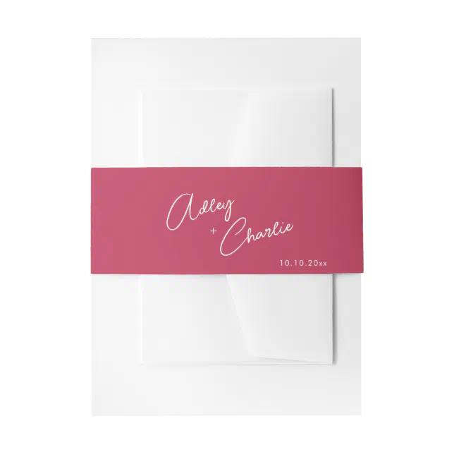 Cursive Font Viva Magenta and White Wedding Invitation Belly Band | Zazzle
