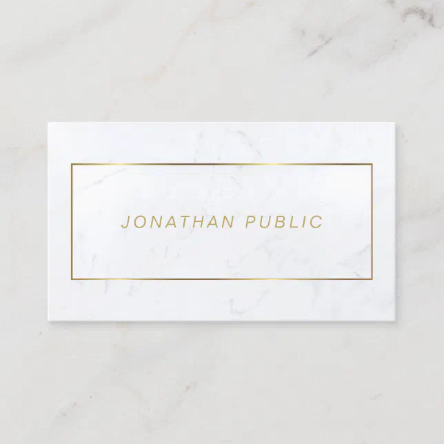 Cursive Font White Marble Gold Modern Elegant Glam Business Card | Zazzle