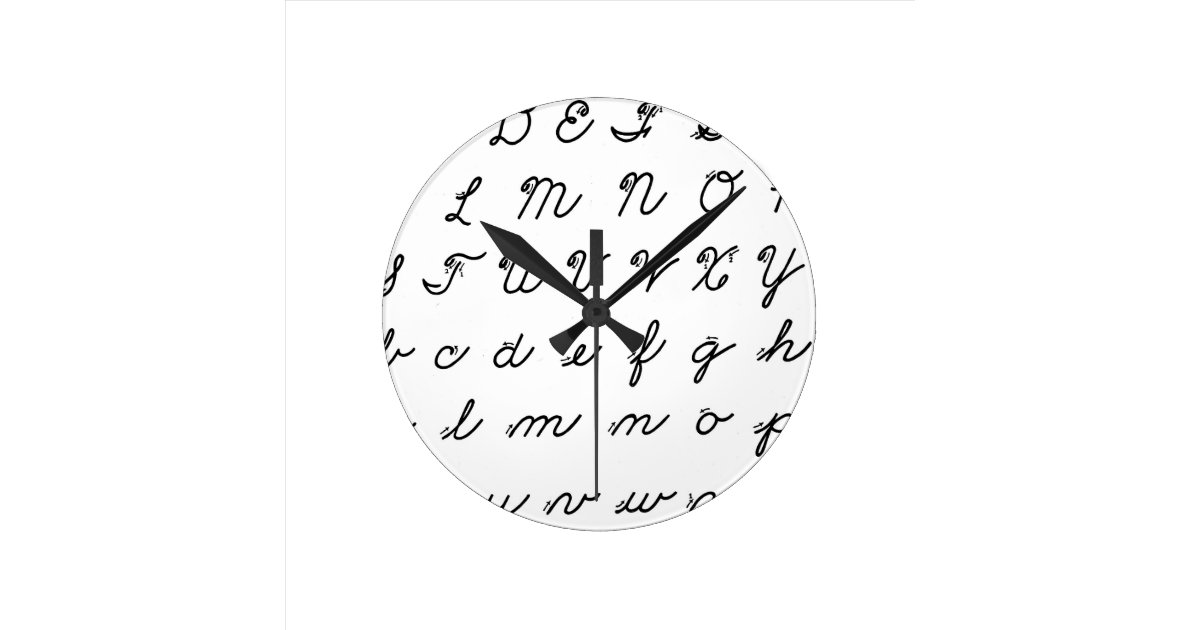 cursive handwriting chart round clock | Zazzle.com