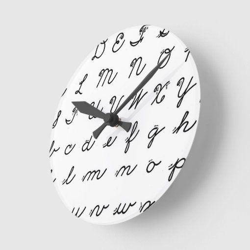 cursive handwriting chart round clock | Zazzle