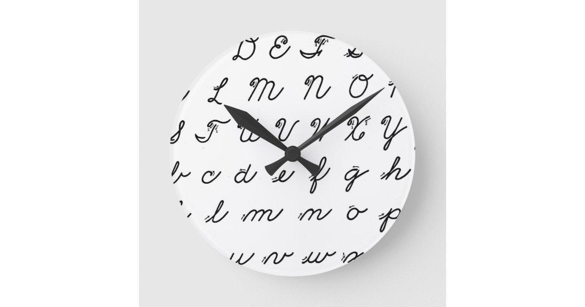 cursive handwriting chart round clock | Zazzle