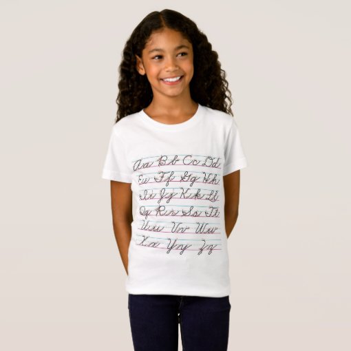 CURSIVE HANDWRITING CHART T SHIRT FOR GIRLS | Zazzle