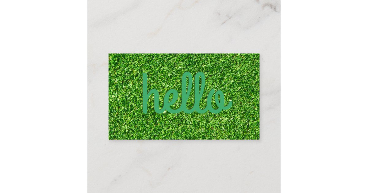 Cursive Hello | Grass Background Business Card | Zazzle