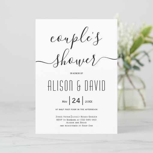 Cursive script calligraphy wedding couples shower invitation | Zazzle