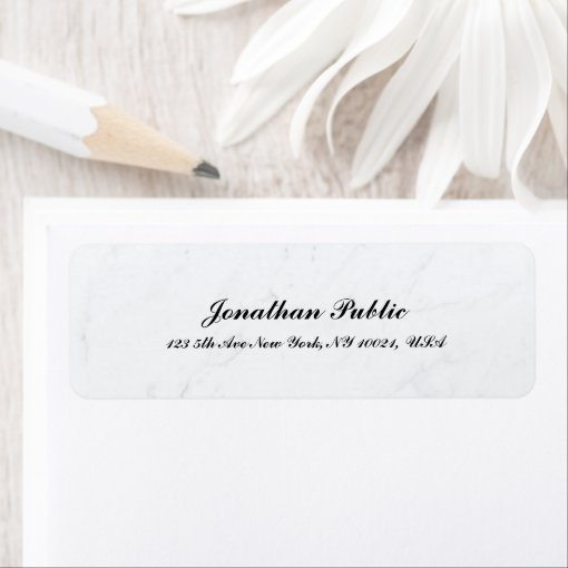 Cursive Text White Marble Modern Simple Template Label | Zazzle