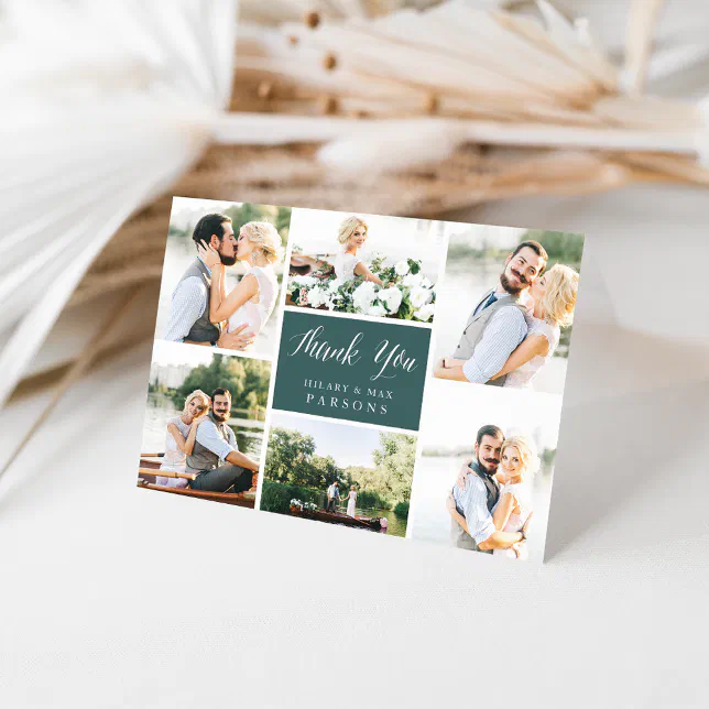 Cursive | Wedding Photo Collage Thank You Card | Zazzle