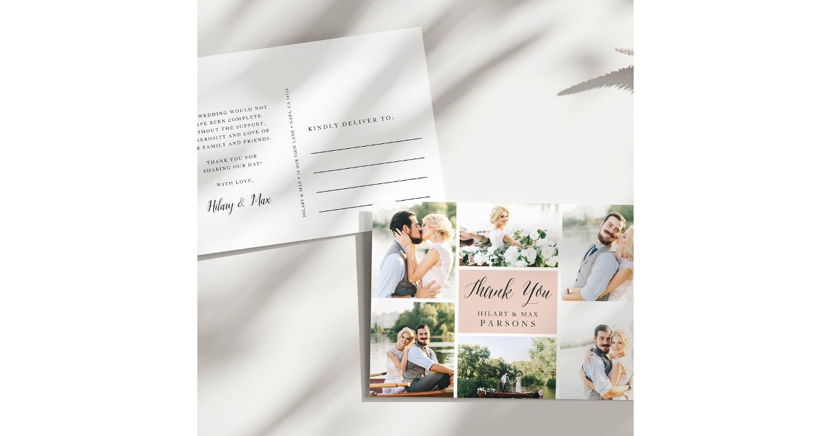 Cursive | Wedding Photo Collage Thank You Postcard | Zazzle