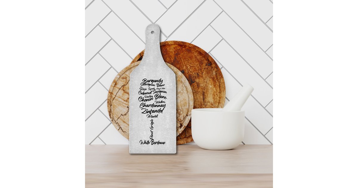 Cursive Wine Typography in black and white II Cutting Board | Zazzle