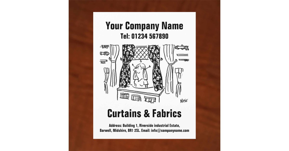 Curtains & Fabrics Cartoon Design Flyer | Zazzle