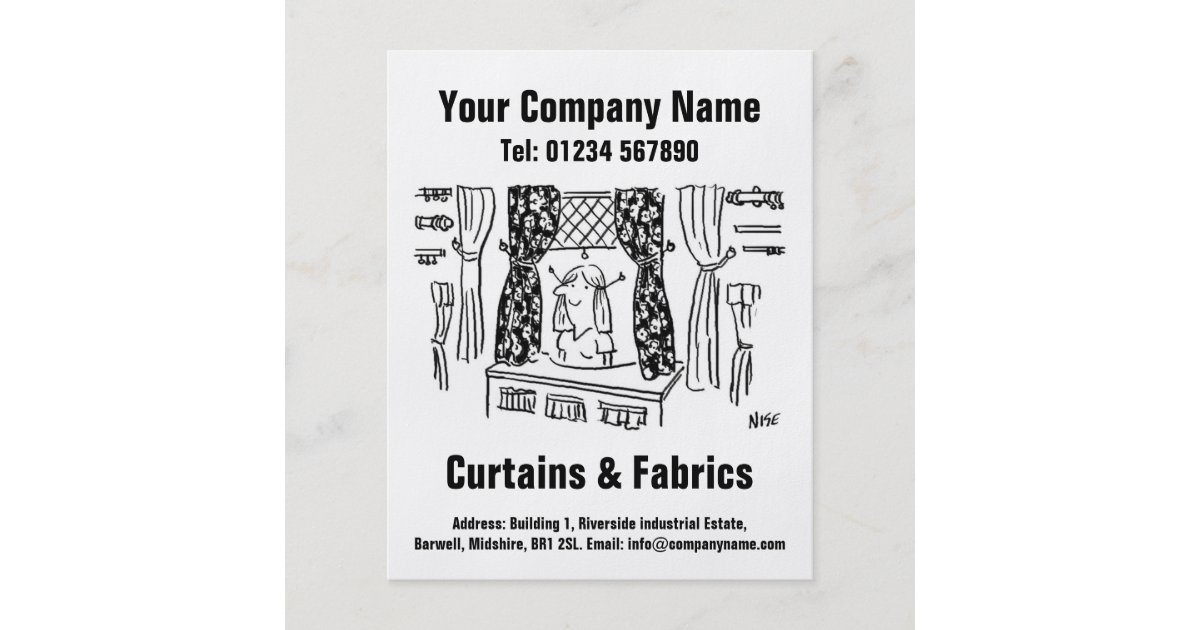 Curtains & Fabrics Cartoon Design Flyer | Zazzle