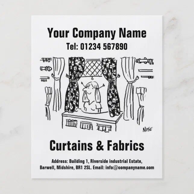 Curtains & Fabrics Cartoon Design Flyer | Zazzle