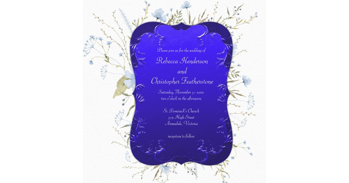 Curved Blue Elegance Vintage Wedding Invitation | Zazzle
