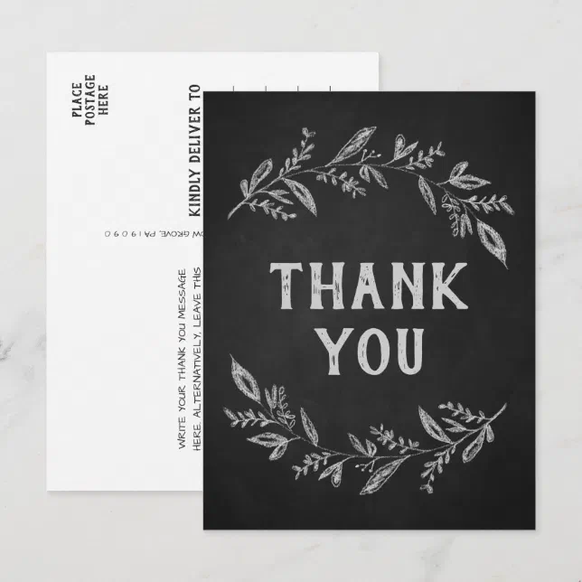 Curved Branches | Chalkboard Thank You Postcard | Zazzle