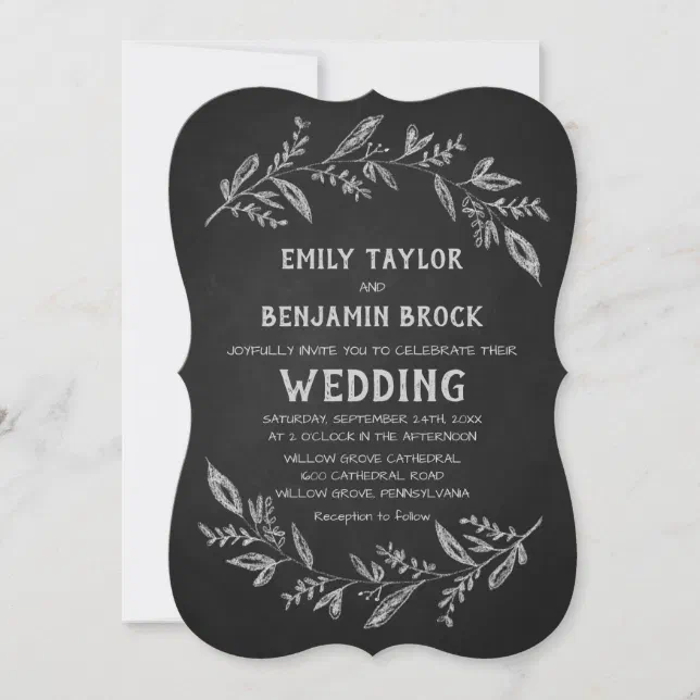 Curved Branches | Chalkboard Wedding Invitation | Zazzle