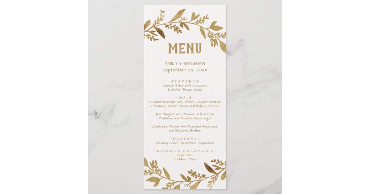 Curved Branches | Gold Dinner Menu Card | Zazzle