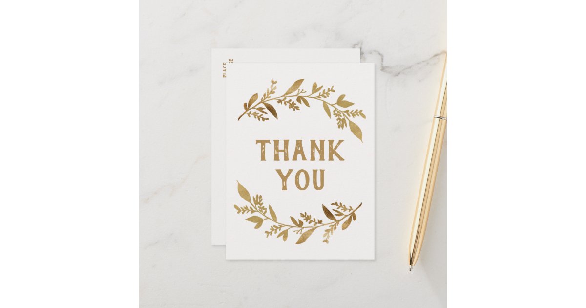 Curved Branches | Gold Thank You Postcard | Zazzle