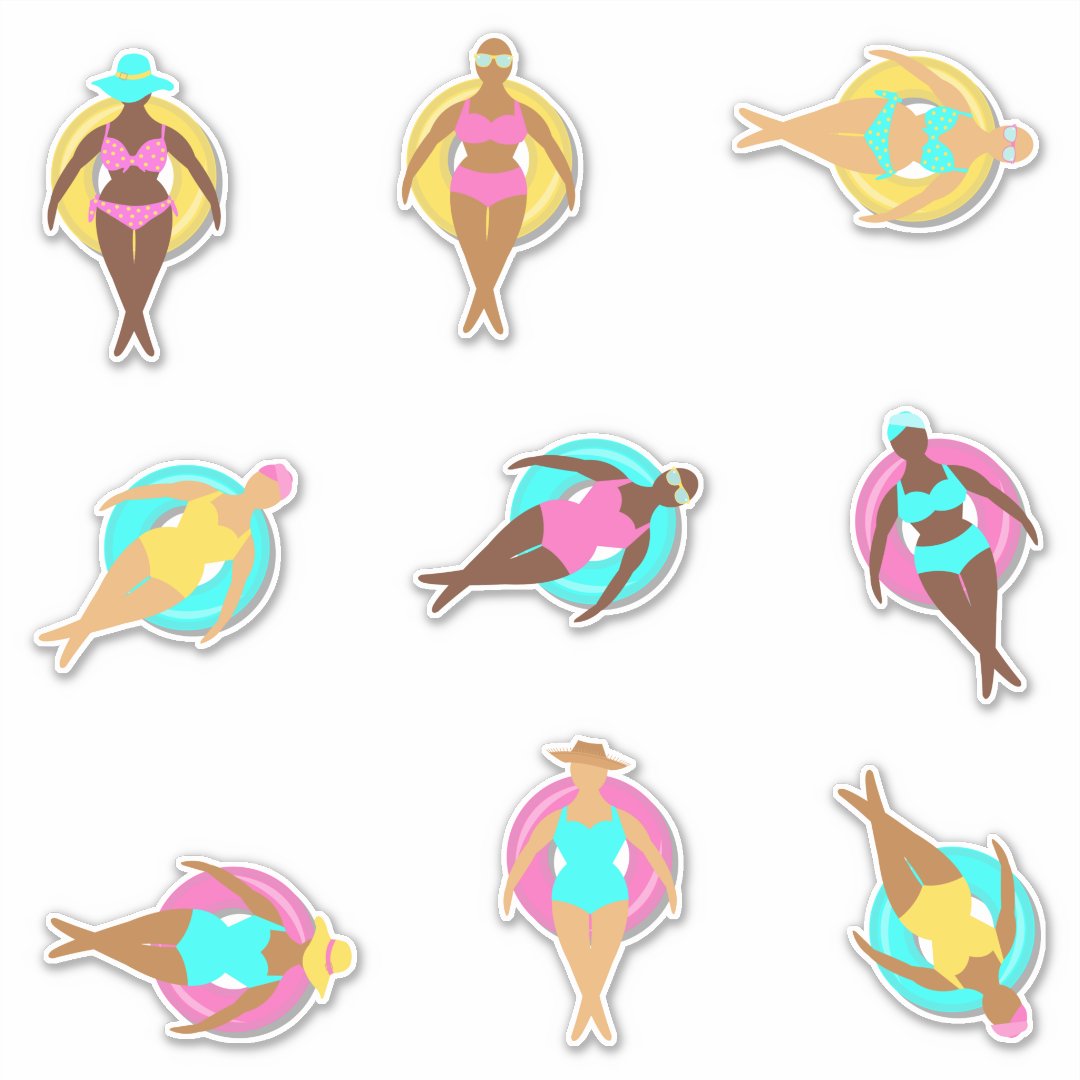 Curvy Ethnic Girls in Swimming Pool Floats Sticker | Zazzle