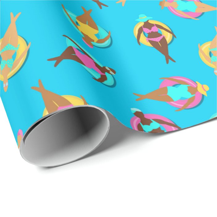 Curvy Girl Friends at the Swimming Pool Patterned Wrapping Paper ...