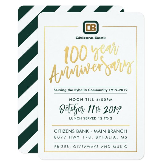 CUSTOM 100 year ANNIVERSARY PARTY - Citizens Bank Invitation | Zazzle.com