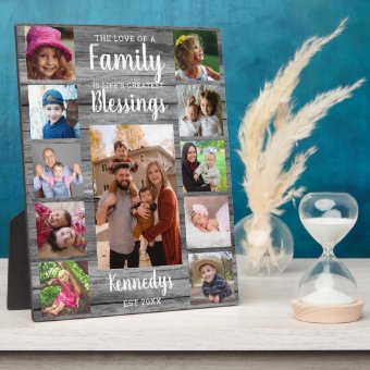Custom 11 Photo Collage Family Quote Gray Wood Plaque | Zazzle