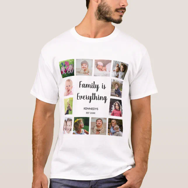Custom 12 Photo Collage Frame Family Name Quote T-Shirt | Zazzle