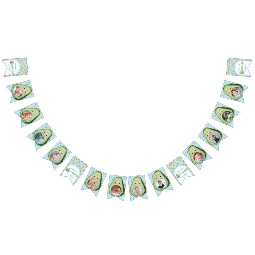 Custom 12 Photos Onederful Avocado 1st Birthday Bunting Flags | Zazzle