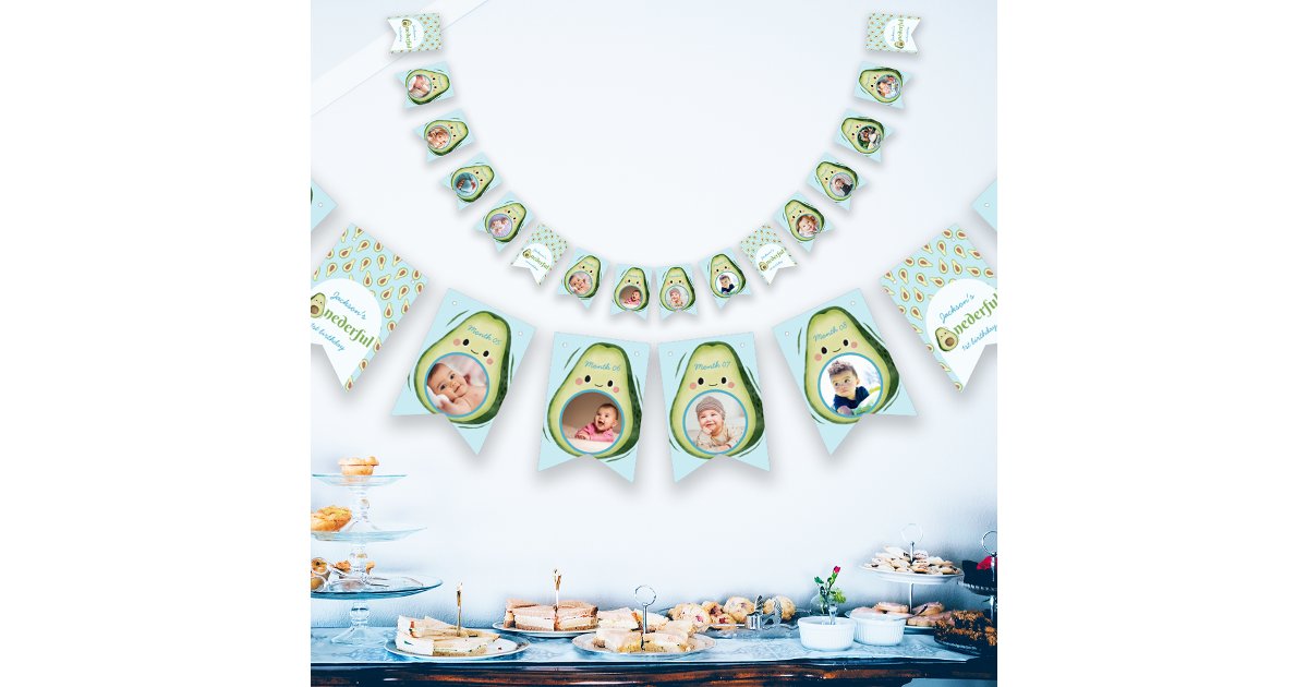 Custom 12 Photos Onederful Avocado 1st Birthday Bunting Flags | Zazzle
