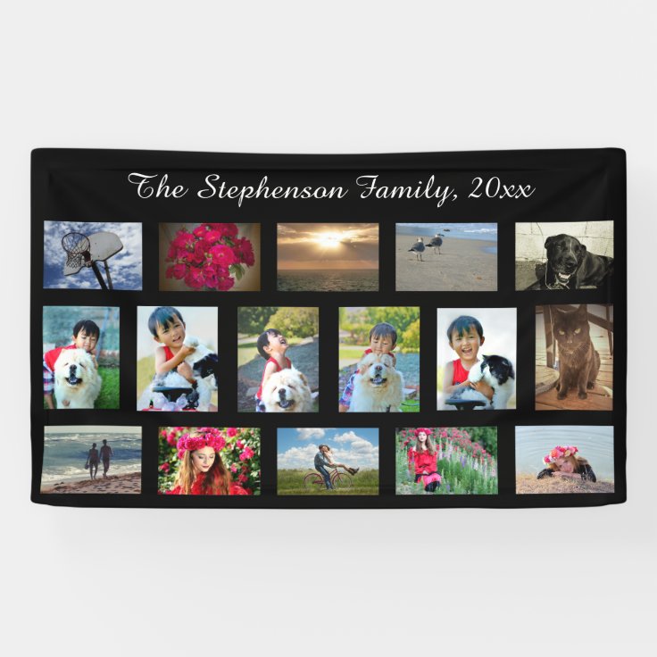 Custom 16 Photo Collage Horizontal Picture Banner | Zazzle