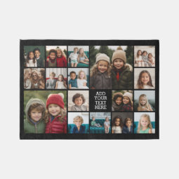 Custom 17 Photo Collage - Black - white text Rug | Zazzle