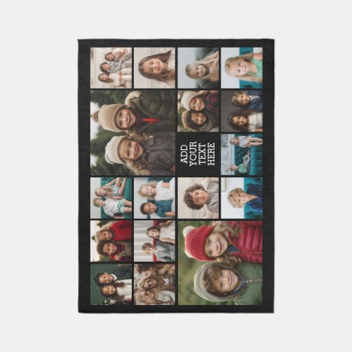 Custom 17 Photo Collage - Black - white text Rug | Zazzle