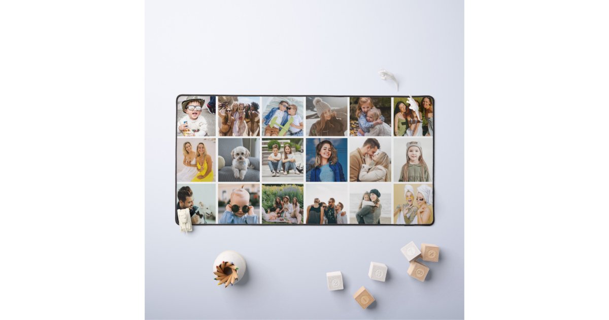 Custom 18 Photo Grid Collage Modern Desk Mat | Zazzle