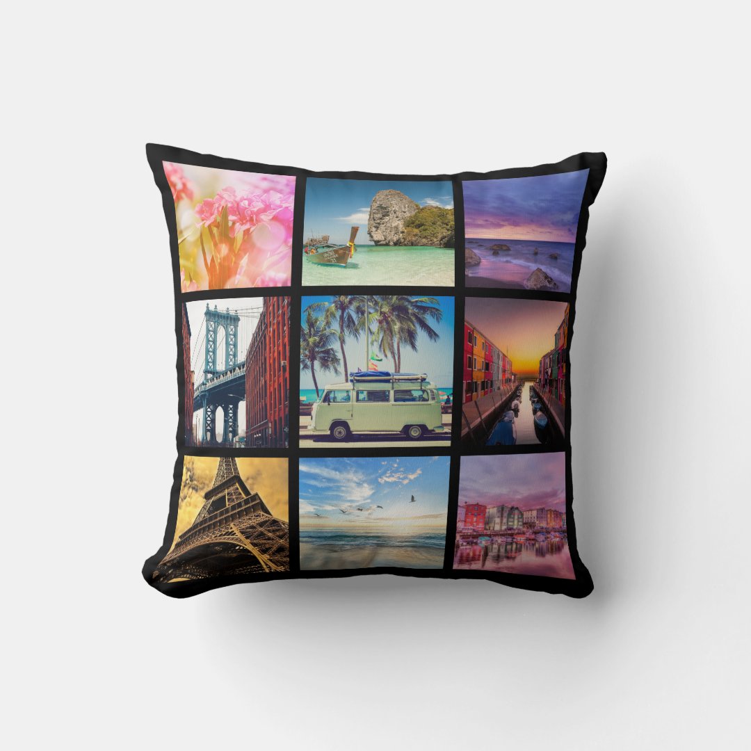 Custom 18 Travel Photo Collage Keepsake Memories Throw Pillow | Zazzle