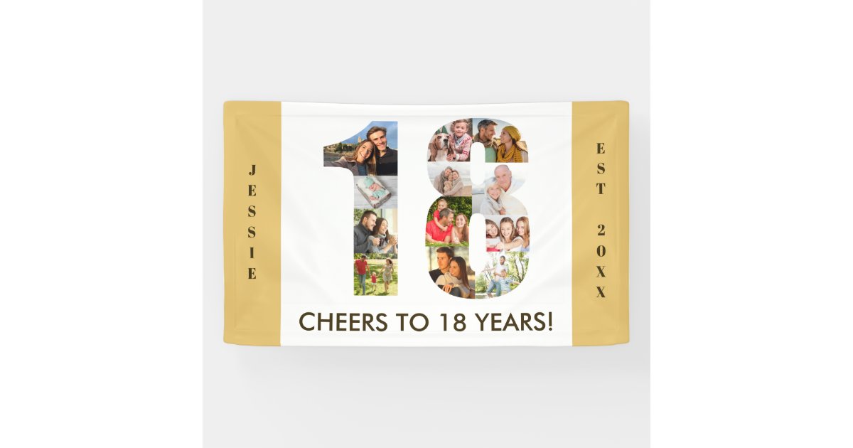 Custom 18th Birthday Party Neutral Photo Collage Banner | Zazzle