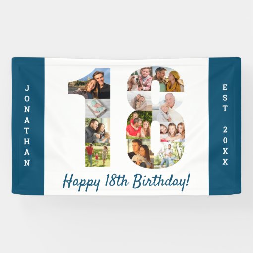 Custom 18th Birthday Party Photo Collage Banner | Zazzle