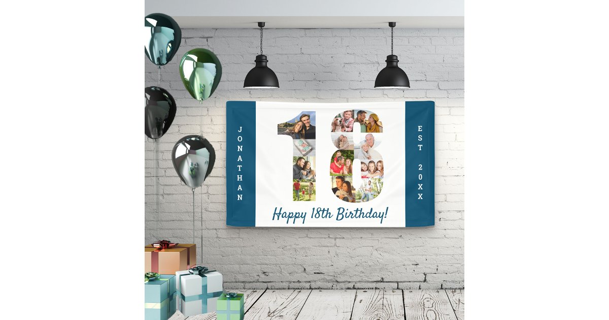 Custom 18th Birthday Party Photo Collage Banner | Zazzle