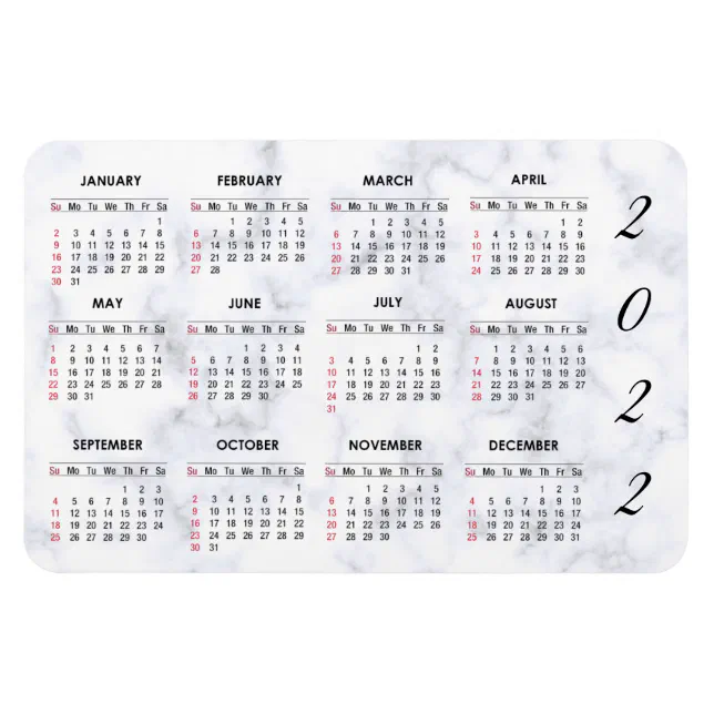 Custom 2022 Marble Calendar Magnet | Zazzle